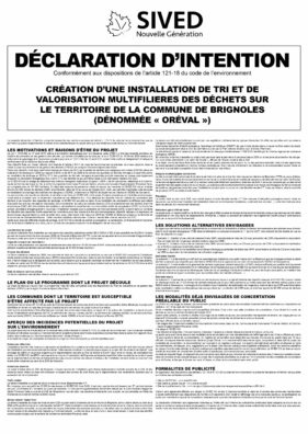 Déclaration d’intention - SIVED